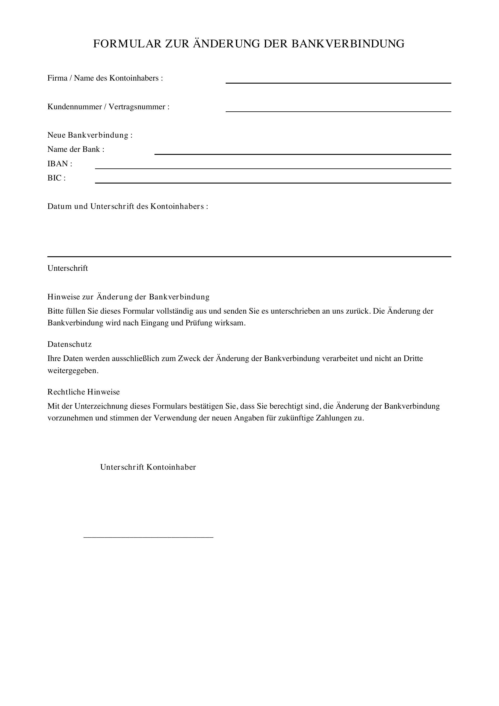 Anderung Bankverbindung Formular Word